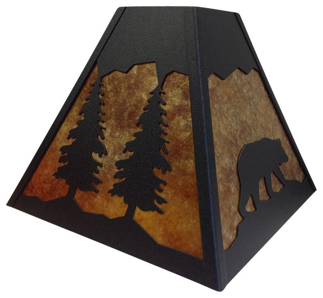Rustic Square Bear Handmade Lamp Shade- Black- Amber Mica - Rustic ...