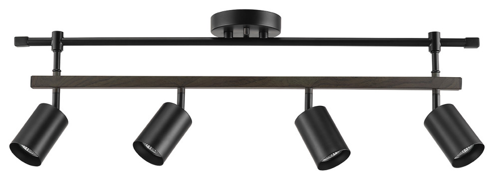 Nashville 4-Light Matte Black Track Lighting with Faux Wood Accent Bar ...