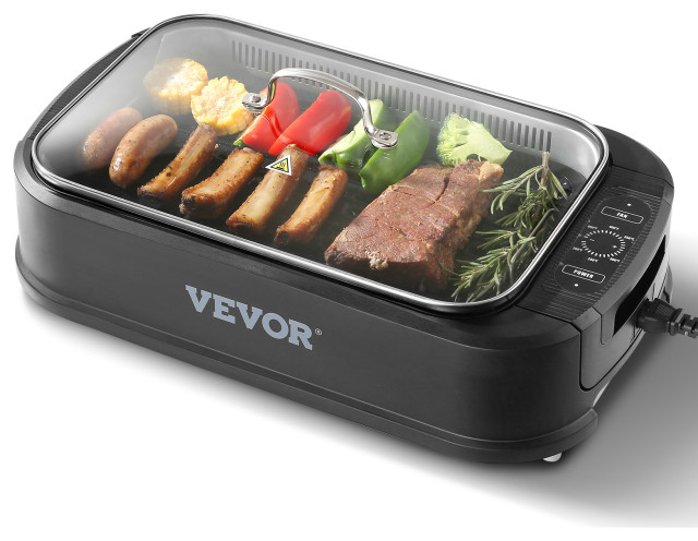 VEVOR Smokeless Indoor BBQ Grill 110sq.in 1500W Nonstick Surface Smoke ...
