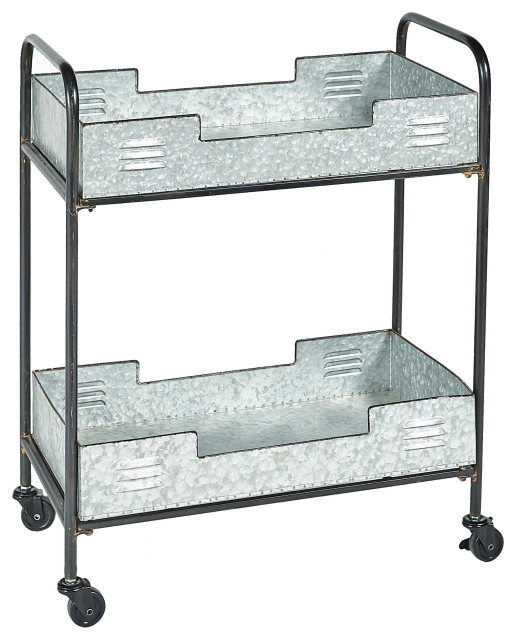 Benzara Indoor Outdoor Metal Bar Cart with 2 Storage Shelves, Silver ...