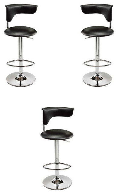 Home Square Adjustable Faux Leather Bar Stool in Black - Set of 3 - Contemporary - Bar Stools ...