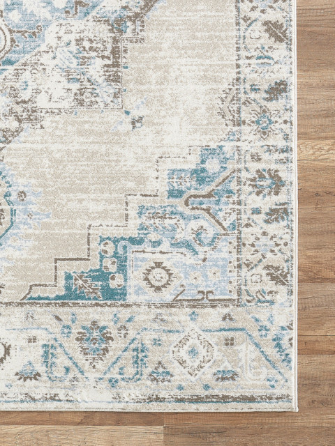 Abani Urbana URB120A Traditional Distressed Ivory and Light Blue Area ...