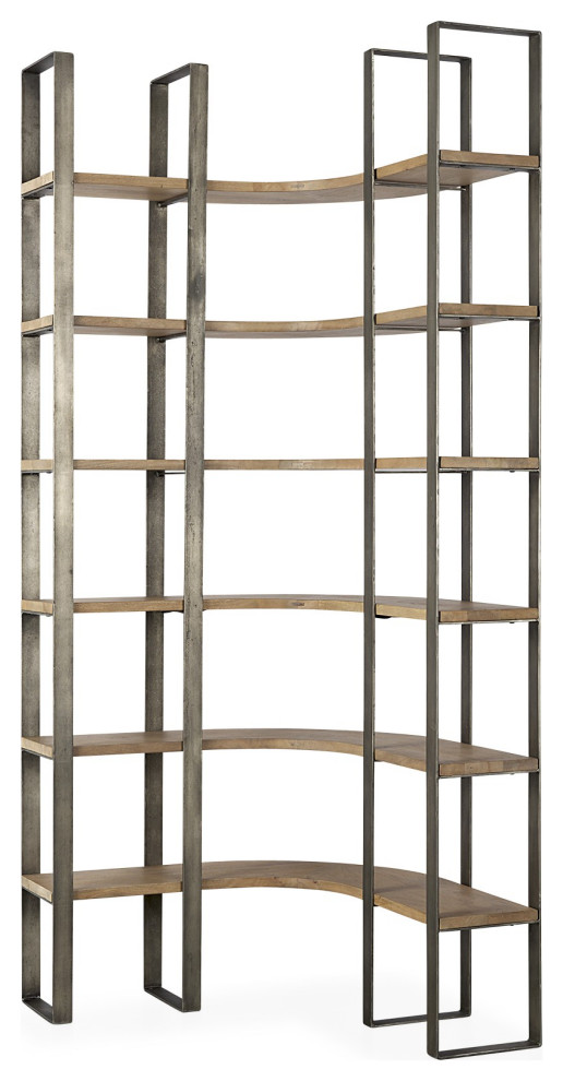 Silver Iron Framed Curved Wooden Shelving Unit - Utility Shelves - by ...