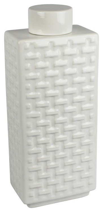 Sagebrook Home Decorative Ceramic Lidded Jar, White, 16" - Contemporary ...