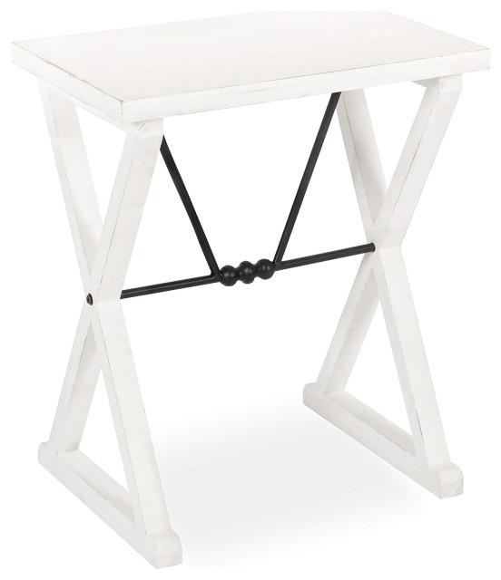 Rustic End Table, Crossed Legs With Metal Support & Wooden Top ...