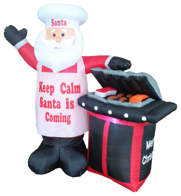 Santa Claus With BBQ Grill, 5.3' - Contemporary - Outdoor Holiday ...