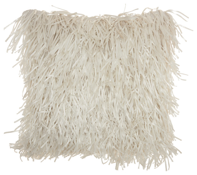 Nourison Home 20"x20" Shag Metallic Ribbon Shag White Throw Pillows, 20 ...