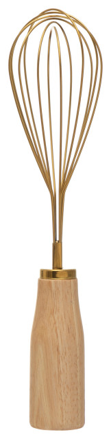 Standing Stainless Steel Whisk With Wood Handle, Gold Finish - Modern ...