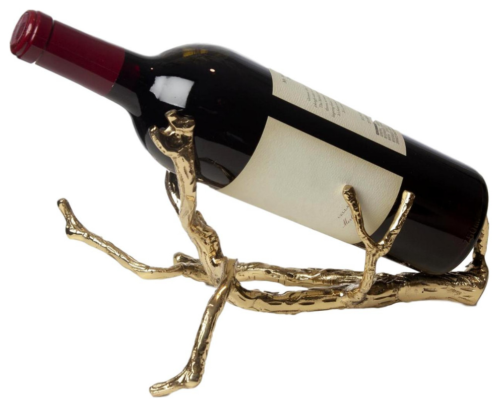 Luxe Modern Twig Branch Wine Bottle Holder Brass Gold Tabletop Rack ...