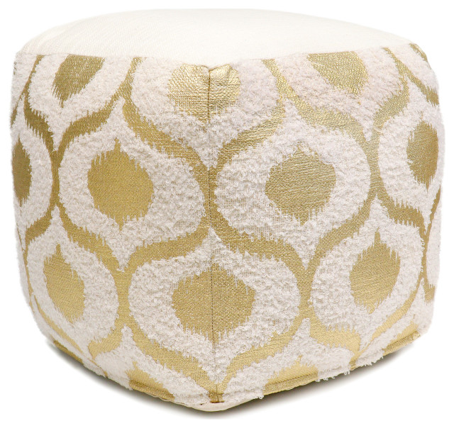 Pasargad Grand Canyon Cotton Pouf, Gold Foiled (Gold/Ivory, 17" x 17" x 17") - Contemporary ...