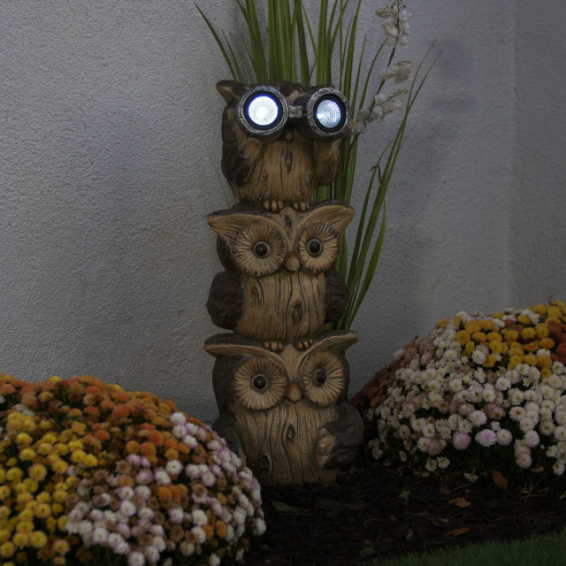 Solar 3-Stacked Binocular Owls Statue with LED Lights - Eclectic ...