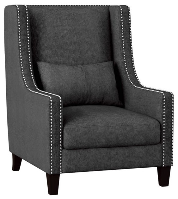 Pemberly Row Upholstered Wingback Chair in Dark Gray - Transitional ...