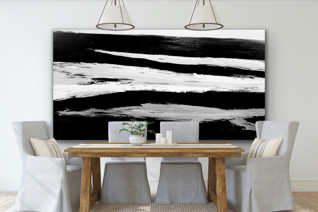 72x36 inches Black white modern abstract Original Large wall art MADE ...