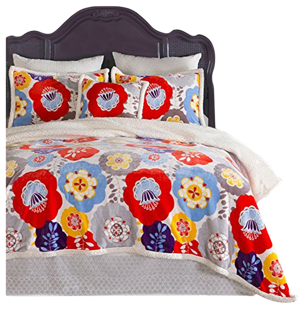 Retro Daydream Ultra Plush Sherpa Bedding Set, (Twin, 3-Piece), Queen ...