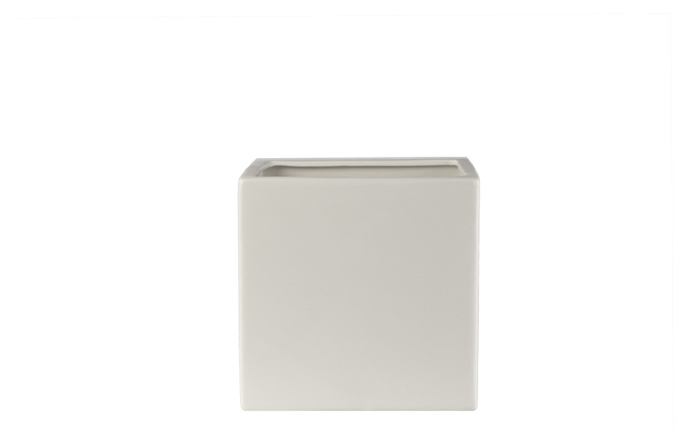 Square Ceramic Pot Matte White Finish, Small - Transitional - Outdoor ...