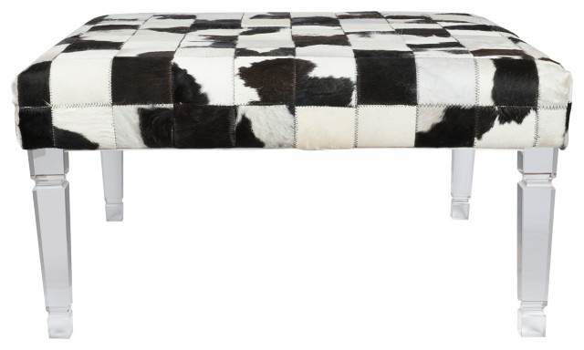 Benzara BM200865 Cow Hide Upholstered Bench With Acrylic Legs, White ...