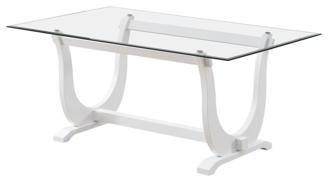 Benoit 71" Rectangular Dining Table, White Wood and Clear Tempered Glass - Contemporary - Dining ...