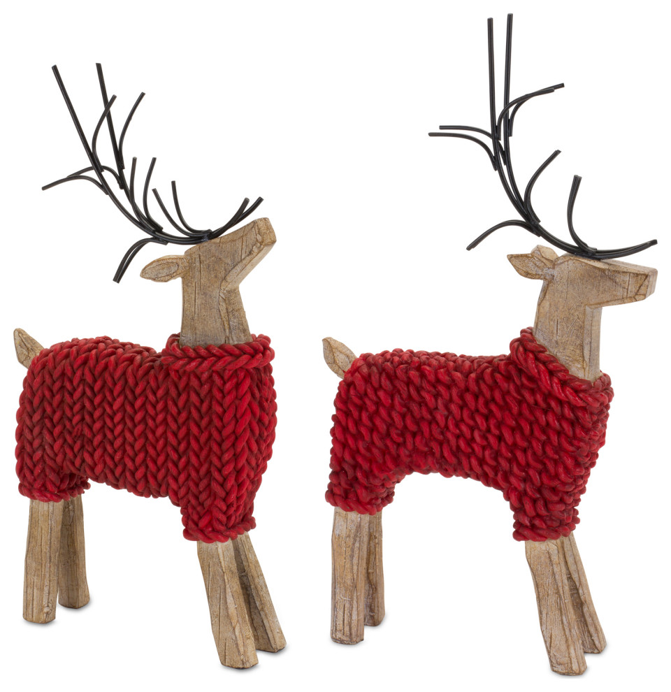 Deer With Sweater, 2-Piece Set - Rustic - Holiday Accents And Figurines - by Melrose ...