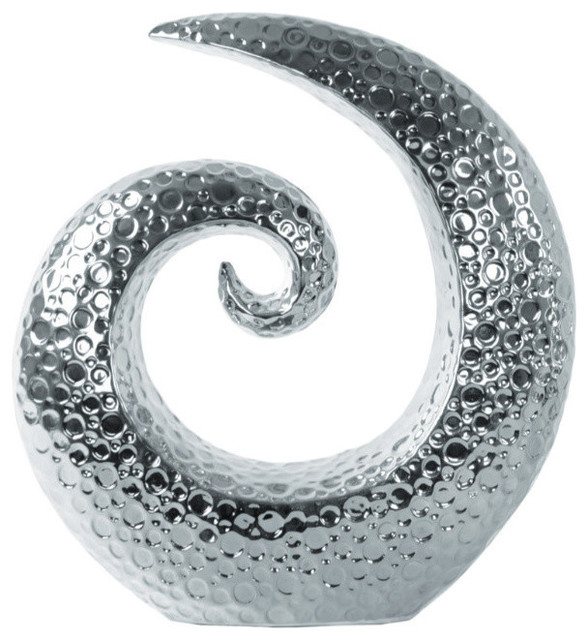 Embossed Ceramic Spiral Sculpture With Circle Design, Large, Silver ...