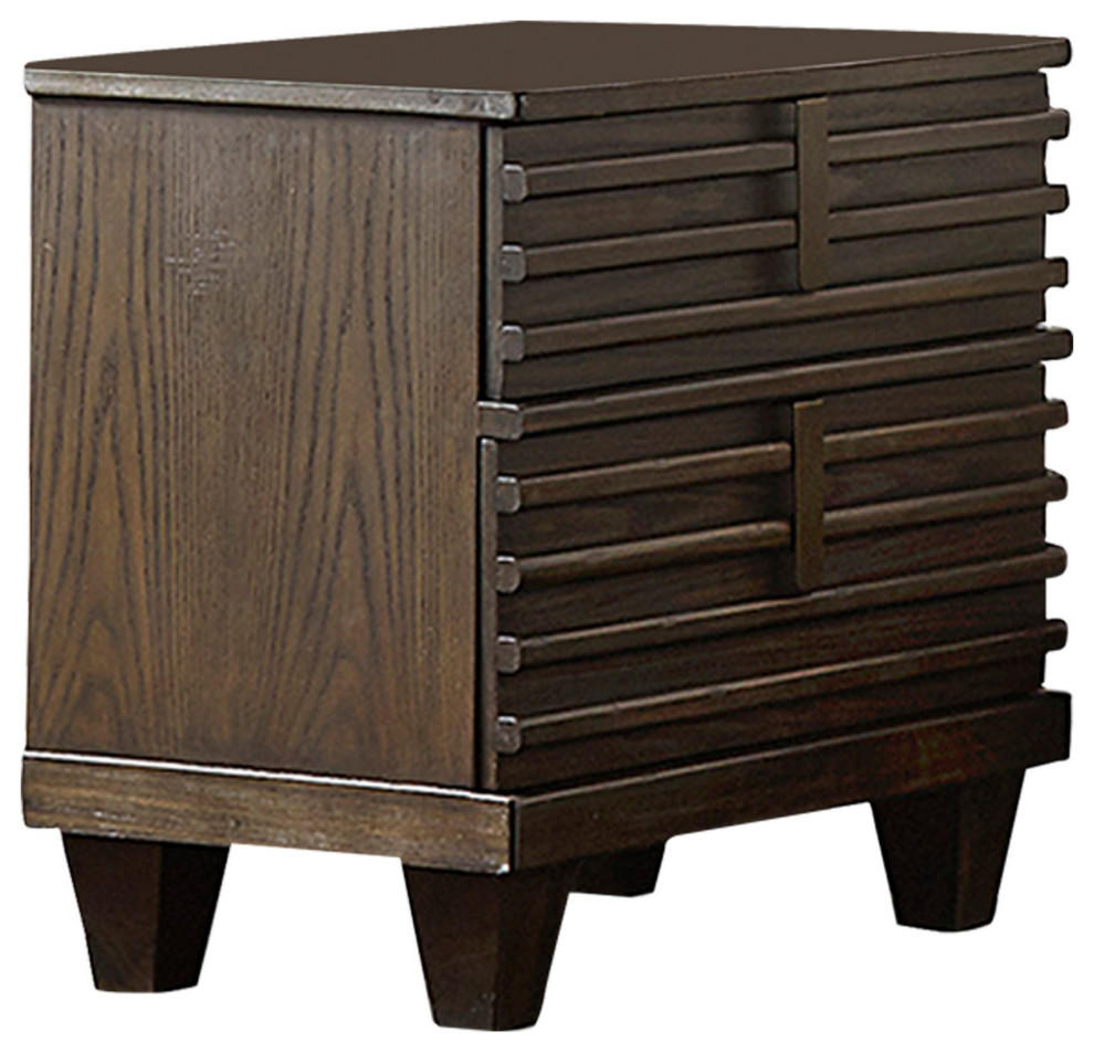 Raised Slatted Front 2 Drawer Nightstand with Tapered Feet, Brown ...