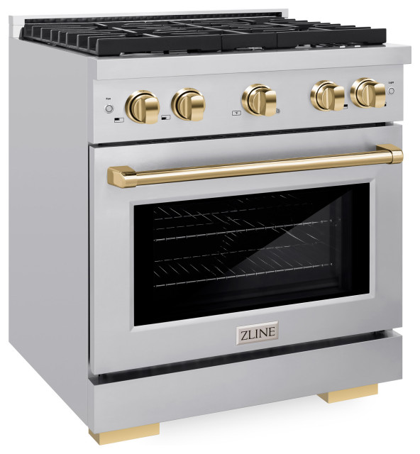 ZLINE 30 In. Autograph Gas Range, Stainless Steel With Gold, SGRZ-30-G ...