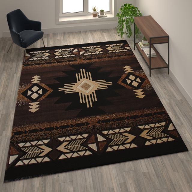 Angie Collection Rectangle 8' x 10' Chocolate Southwestern Style Area ...