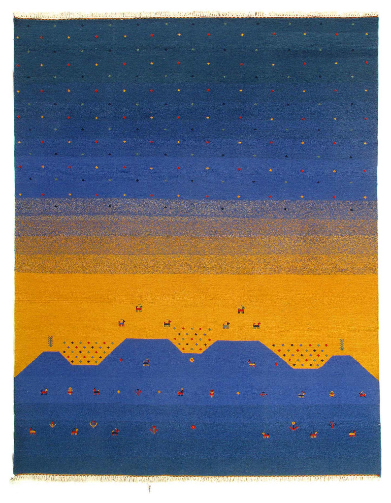 Gold and Blue Sumac Gabbeh Design 8'x10' - Southwestern - Area Rugs ...