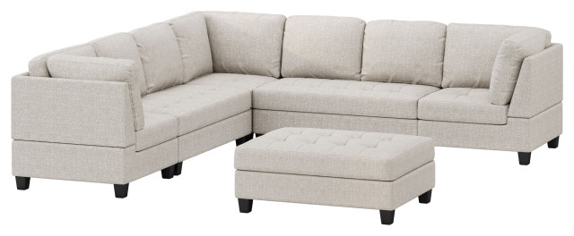 Jakyri Fabric 7 Seater Tufted Sectional Sofa - Transitional - Sectional ...