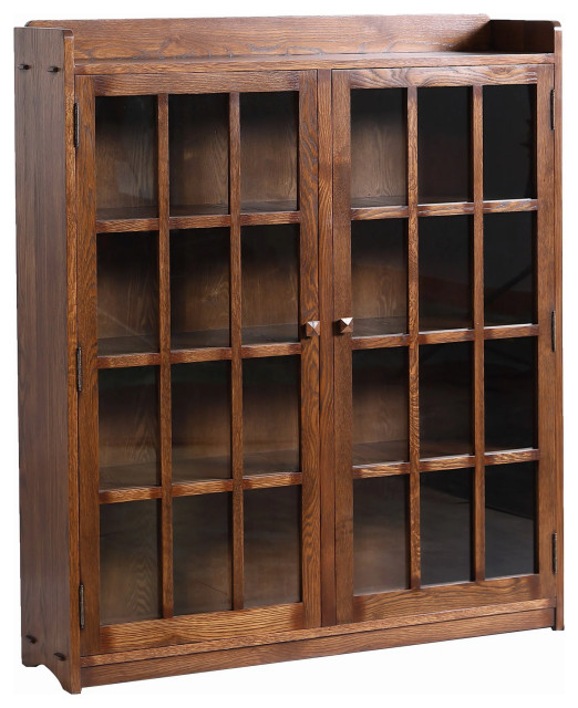 Mission Oak 2 Door Bookcase with Glass Doors - Walnut - Craftsman ...