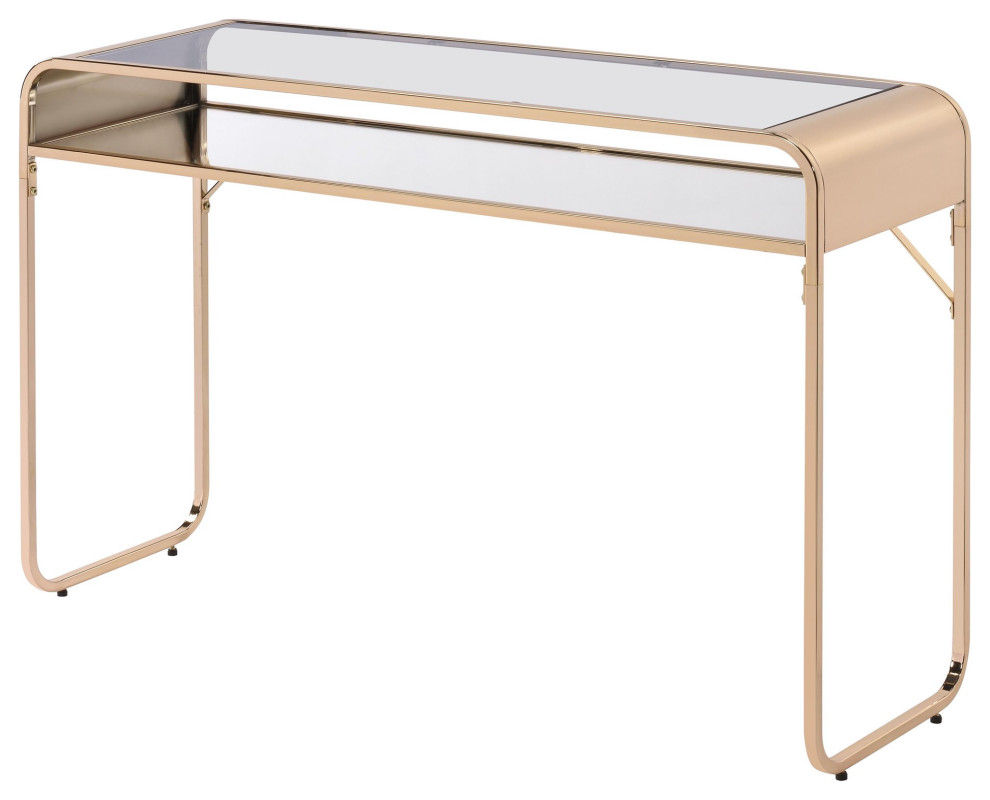 Contemporary Console Table, U-Shaped Gold Legs With Glass Top & Rounded ...