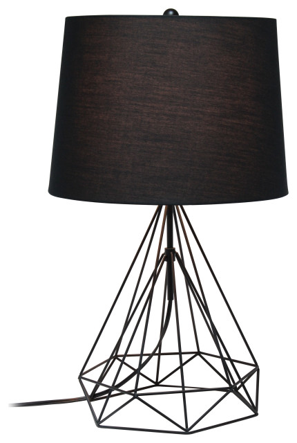 Lalia Home Geometric Black Matte Wired Table Lamp With Fabric Shade ...