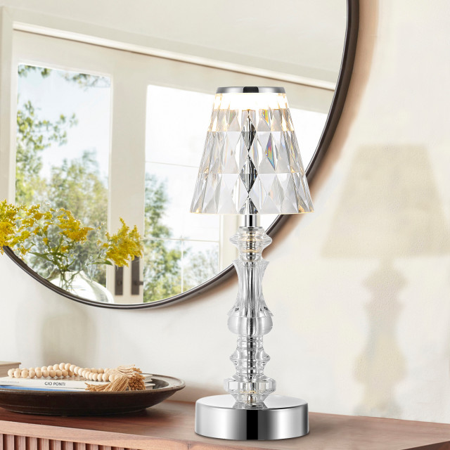 Lillian 12.75" Bohemian Acrylic Rechargeable Integrated Table Lamp ...