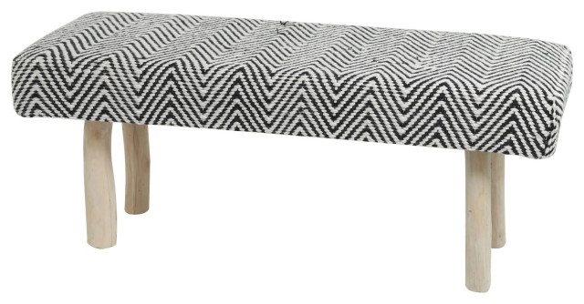 Unique Chevron Accent Bench, Patterned Polyester Seat with Wooden Legs ...