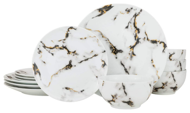Royalty Porcelain 12-pc Marble Design Dinner Set 'Quarie', Fine ...