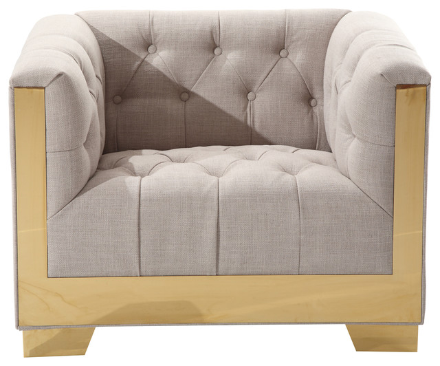 Zinc Contemporary Chair, Taupe Tweed and Shiny Gold - Contemporary ...