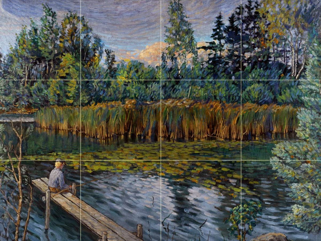 Tile Mural ANGLER water trees river lake reeds Backsplash, 4.25 ...