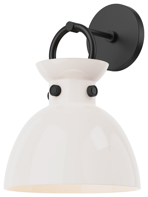 Waldo 9" Wall Vanity Matte Black Glossy Opal Glass E26 60W ...