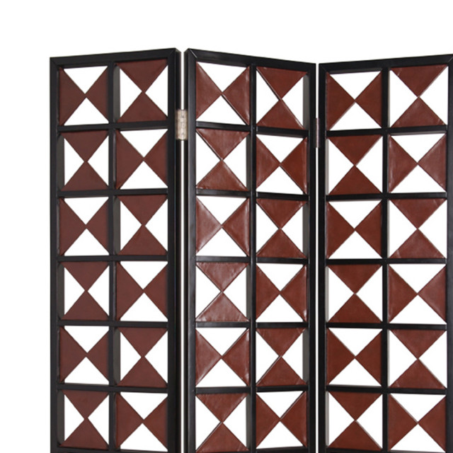 3 Panel Room Divider with Symmetric Triangle Cutout Pattern, Small ...
