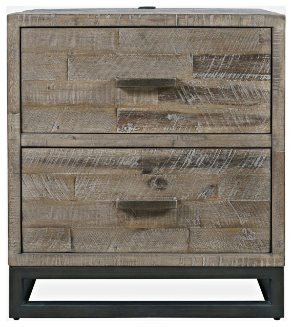 East Hampton Modern Coastal 25" Distressed Acacia Nightstand with USB ...