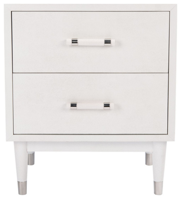 Meredith Faux Shagreen Nightstand Ivory/Silver - Midcentury ...