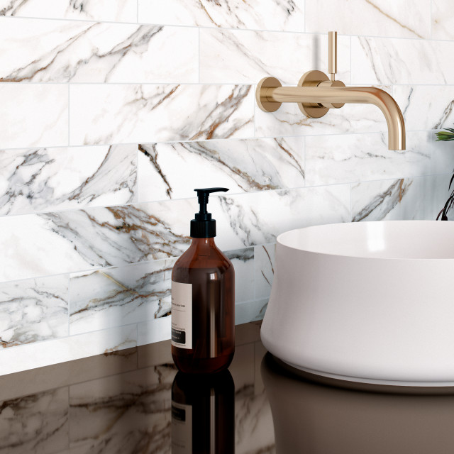 3"x13" Marble Look Subway Tile Wall and Floor Tile, 1 Box - Traditional ...