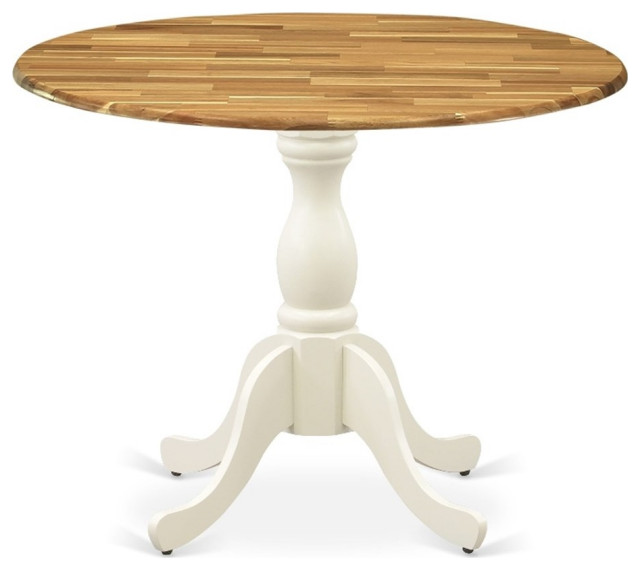 DST-NLW-TP Round Table - Natural Table Top and Linen White Pedestal Leg ...
