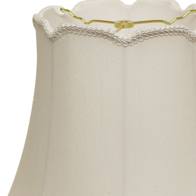 18" White Empire Slanted Cylinder Scroll Edge Silk Lampshade ...