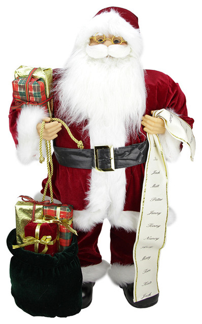 32" Standing Traditional Santa Holding A List of Names And Gift Bag ...