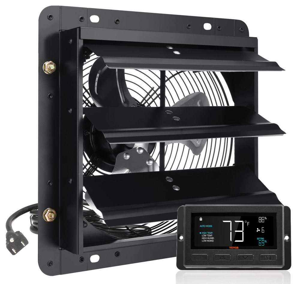 VEVOR Shutter Exhaust Fan Wall-mount w/ Remote Control, 10 ...