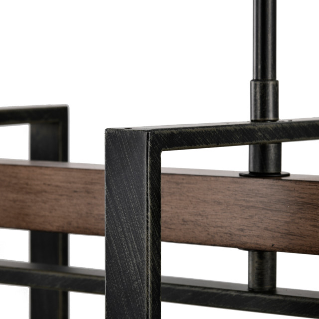 Hebe Linear Chandelier Natural Wood and Antique Black Metal Frame ...