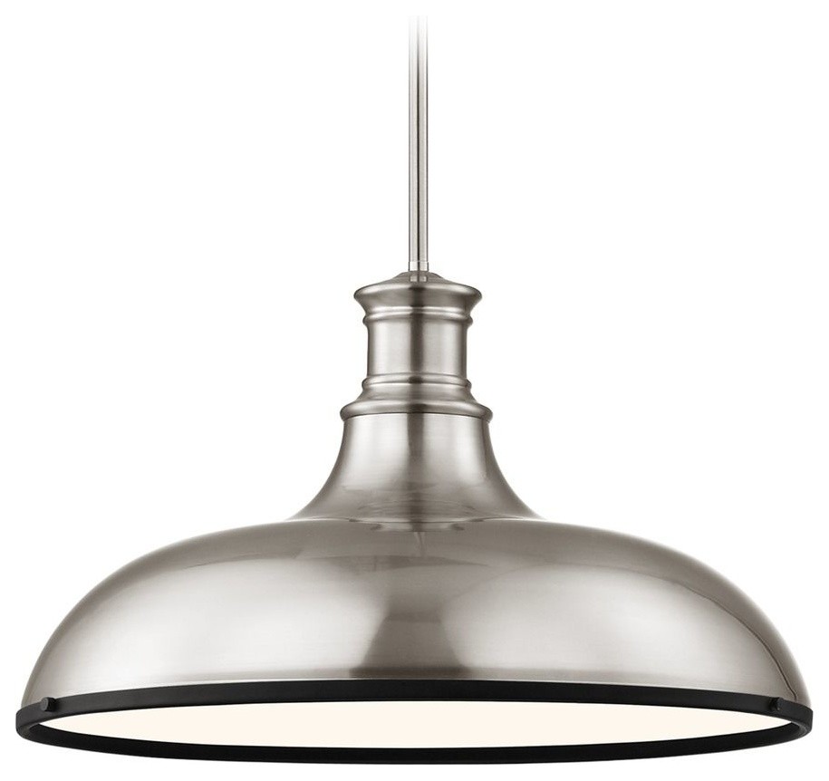 Industrial Large Metal Pendant Light 18.38"", Matte Black, Chrome ...