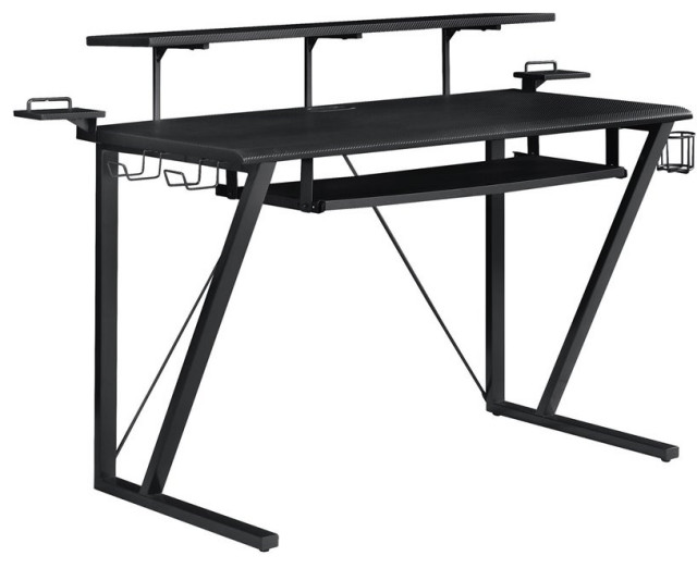 Coaster Tech Spec Modern Metal Gaming Desk with Cup Holder in Black and ...