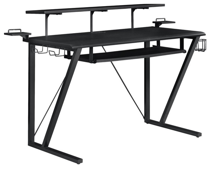 Coaster Tech Spec Modern Metal Gaming Desk with Cup Holder in Black and ...