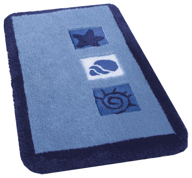 Azure Blue Seashell Kids Non Slip Washable Bath Rug, Beach, Large ...